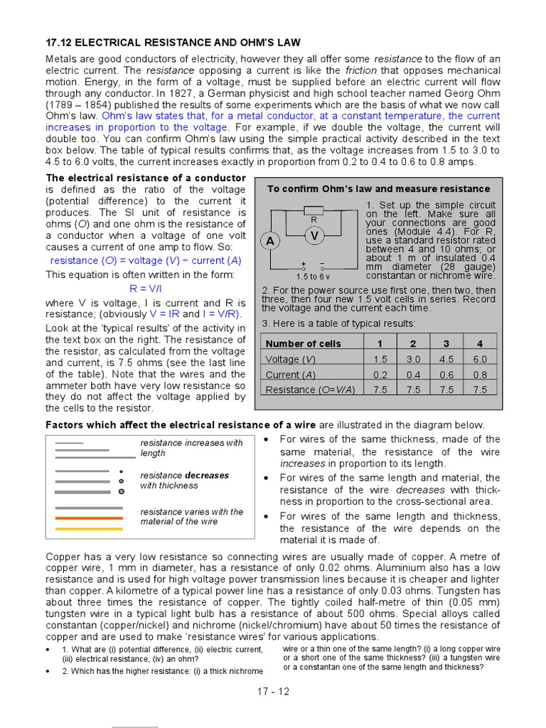 Resistance and Ohm's Law | PDF | Electrical Resistance And Conductance ...
