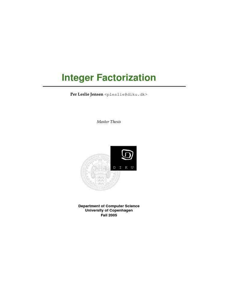 Integer Factorization Master Thesis Pdf Field Mathematics Group Mathematics