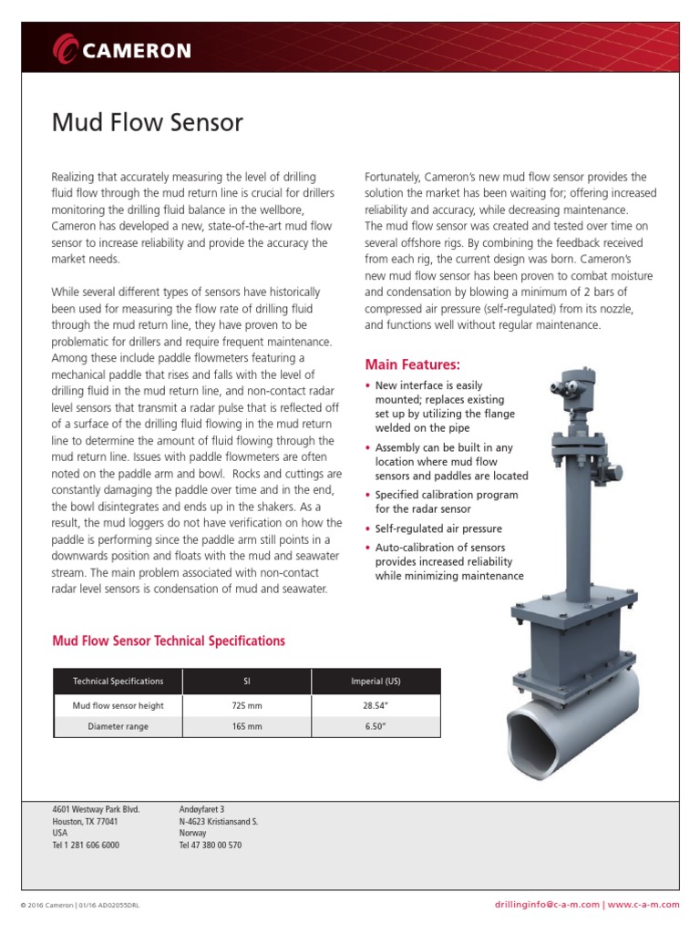 Mud Flow Sensor Flyer | PDF | Flow Measurement | Drilling Rig
