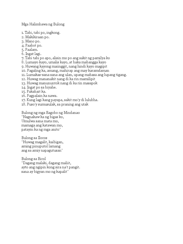 Mga Halimbawa Ng Bulong