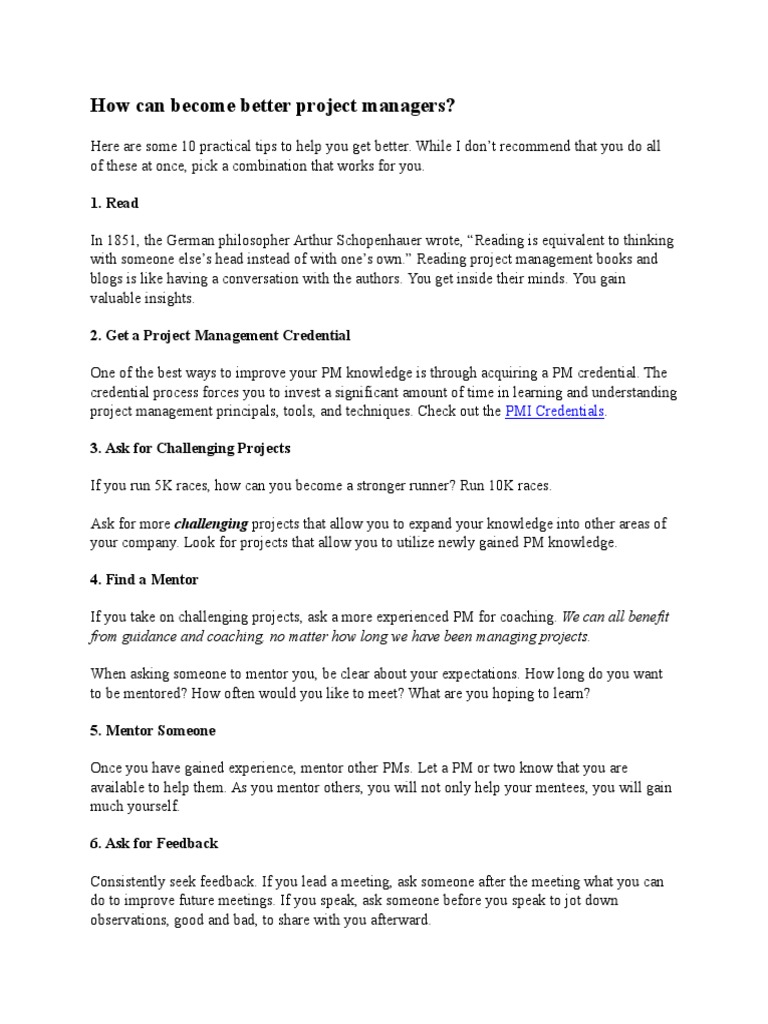 10 Tips to Improve Project Management Skills | PDF | Mentorship | Sleep