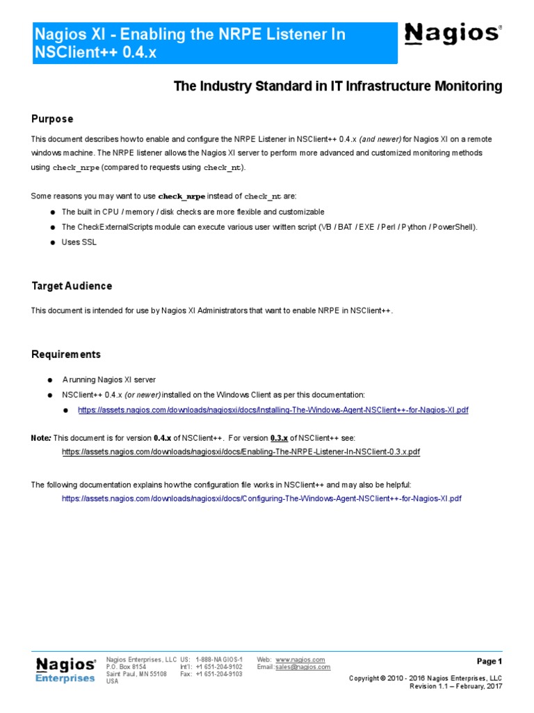 Enabling The NRPE Listener in NSClient 0.4.x For Nagios XI | PDF | Computing Platforms | System ...