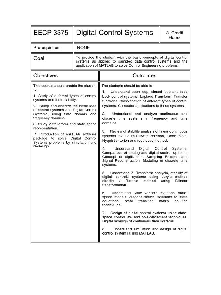 EECP 3375-Digital Control Systems | PDF | Control Theory | System