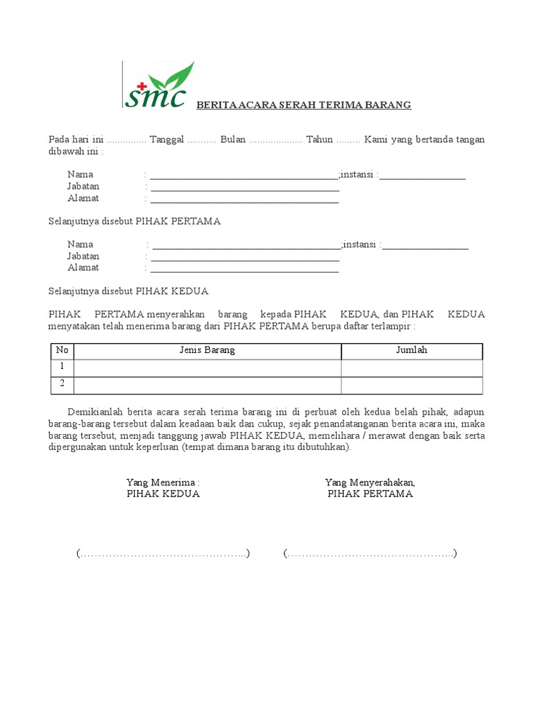 Form Berita Acara Serah Terima Barang | PDF