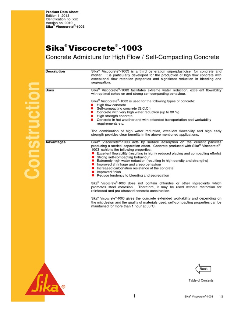 Sika Viscocrete 1003 Pds en | PDF | Concrete | Manmade Materials