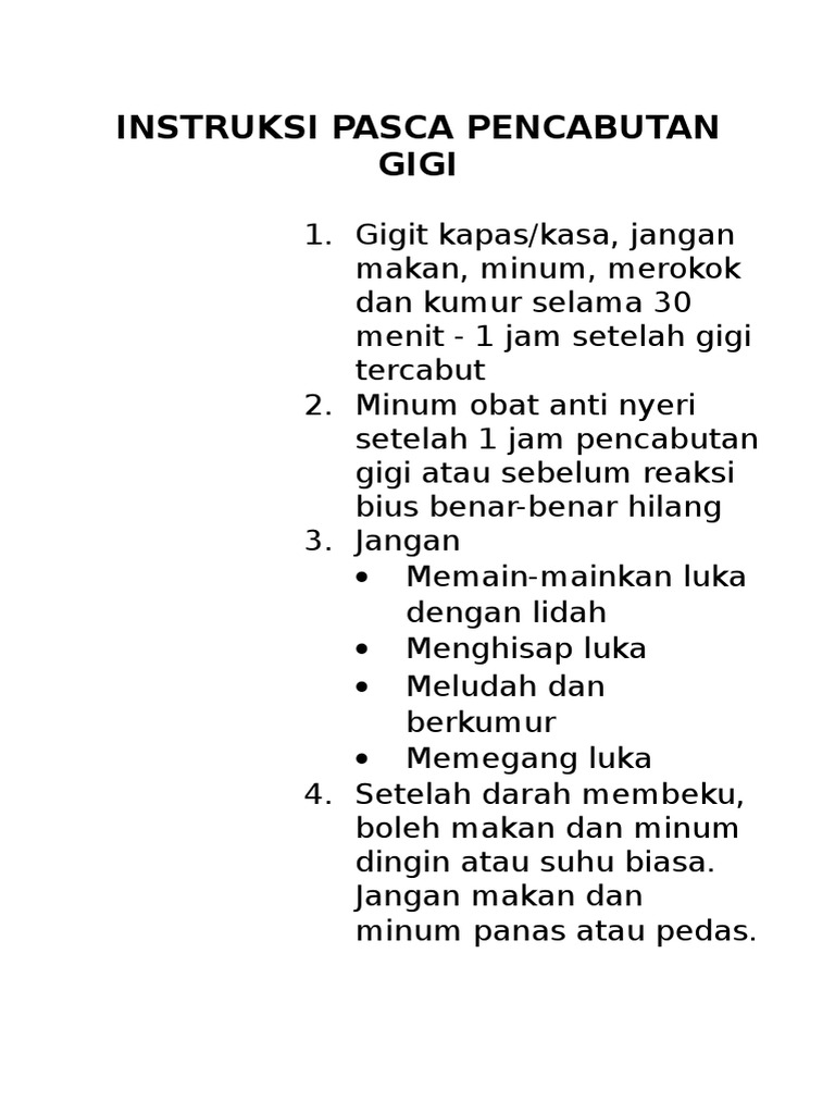 Instruksi Perawatan Pasca Cabut Gigi | PDF