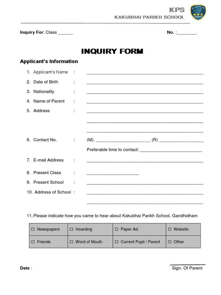 Kps Inquiry Form | PDF