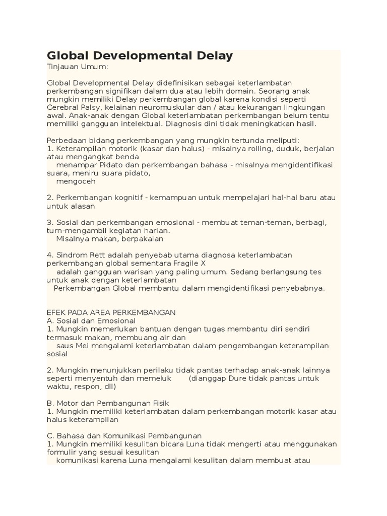 Memahami Global Developmental Delay | PDF