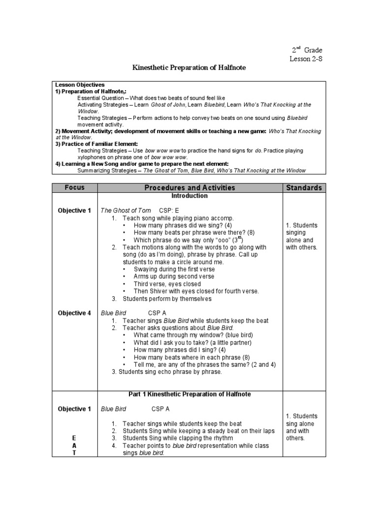 Half Note Lesson Plan PDF | PDF | Rhythm | Singing