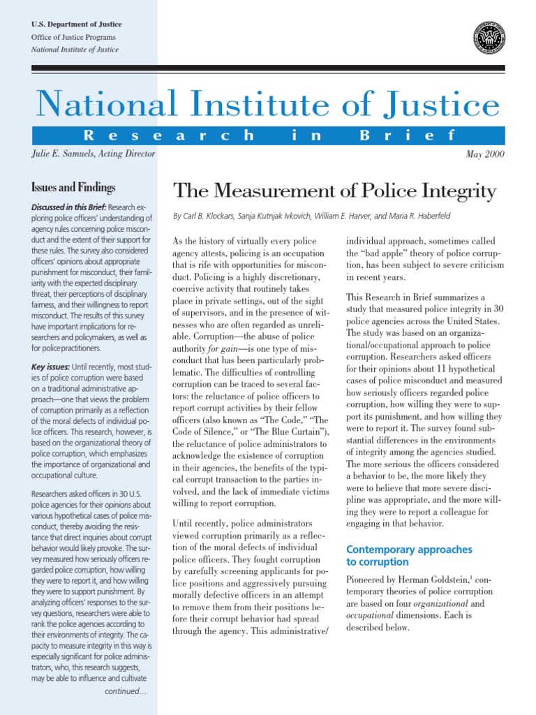 Measuring Police Integrity PDF | PDF | Police | Police Officer