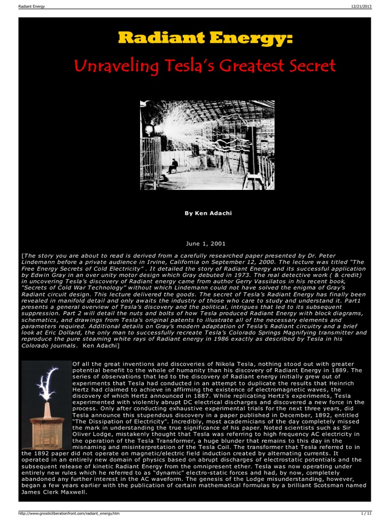 Radiant Energy | PDF | Nikola Tesla | Heat Pump