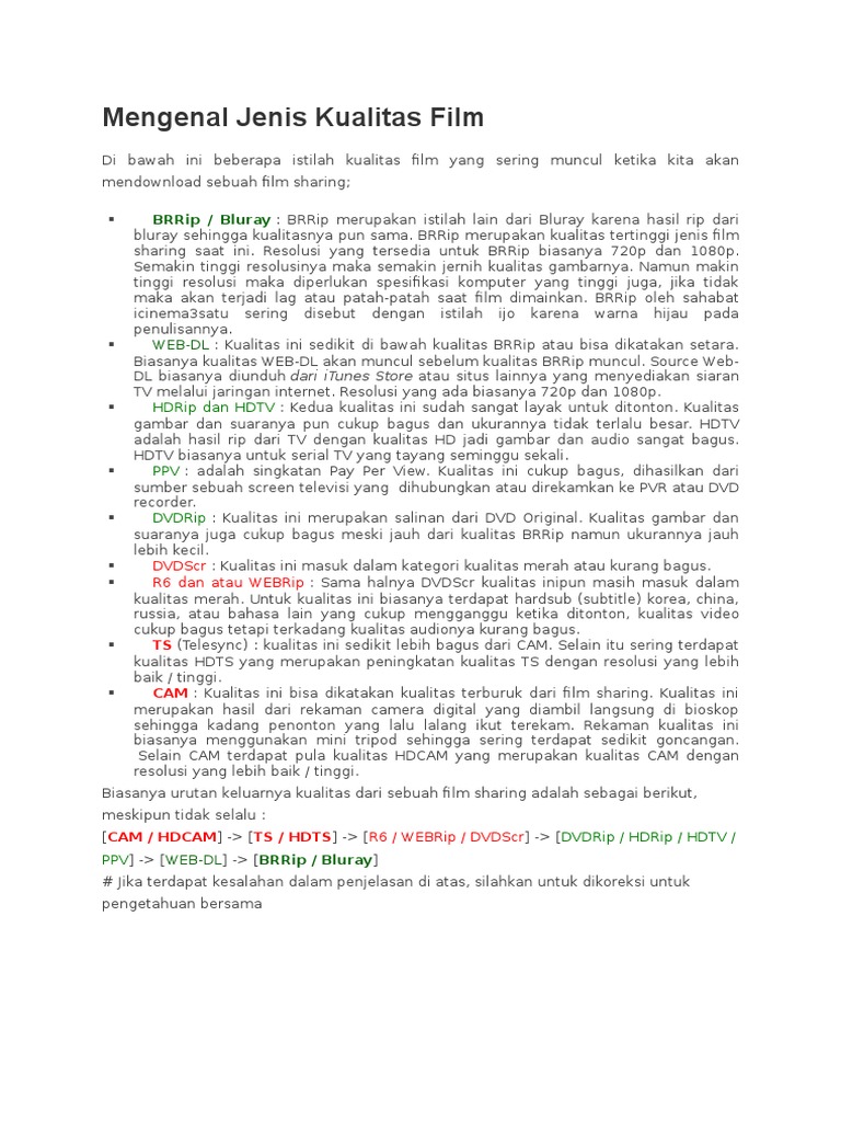 Mengenal Jenis Kualitas Film | PDF