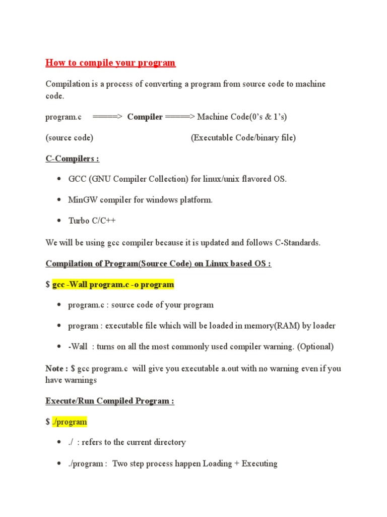 How To Compile Your Program: C-Compilers | PDF