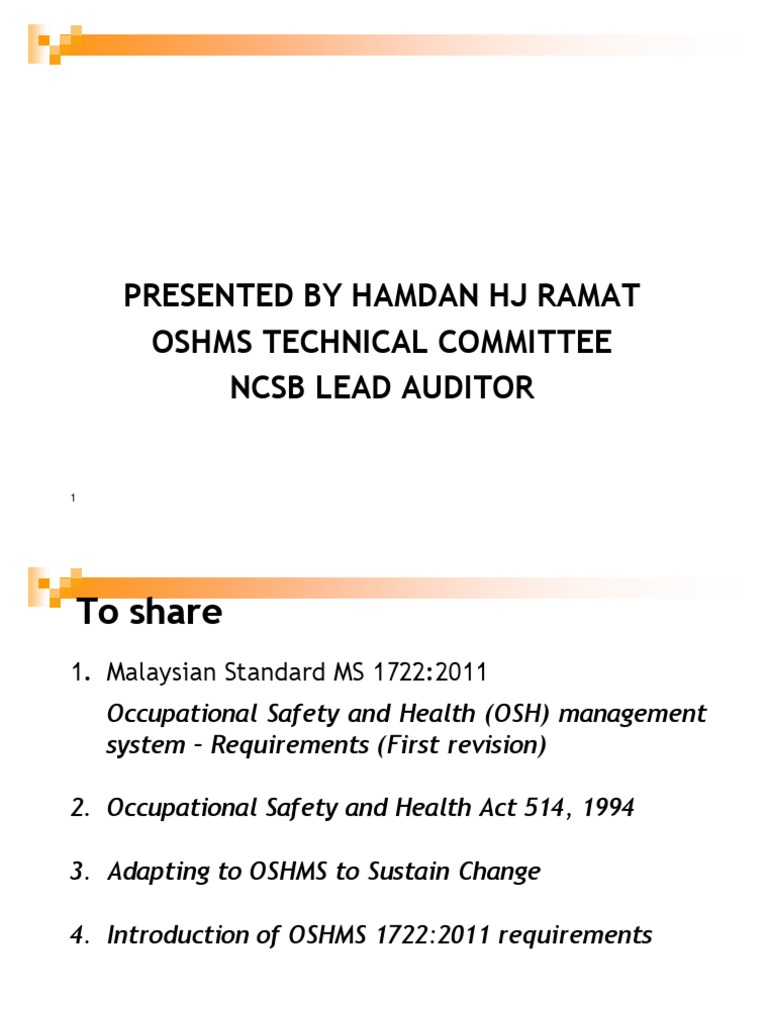 2-Introduction On MS 1722-2011 | PDF | Occupational Safety And Health ...
