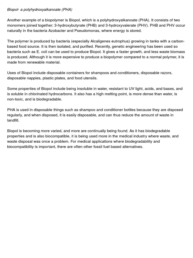 Biopol - A Naturally Produced Biodegradable Polymer | PDF
