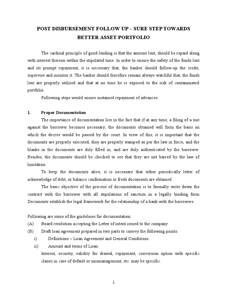 Post Disbursement Follow Up - Sure Step Towards Better Asset Portfolio ...