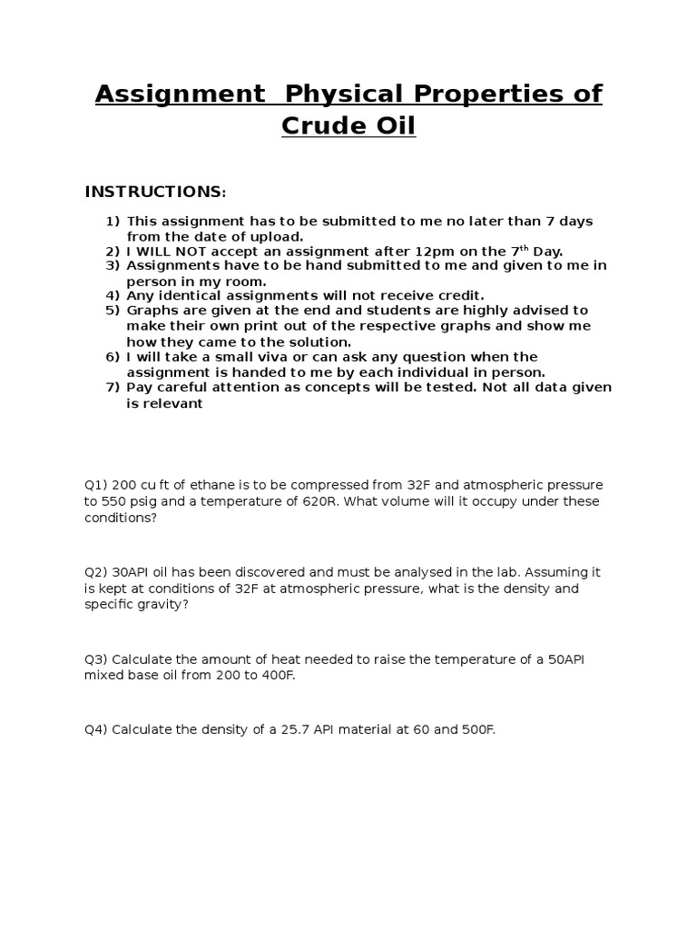 Assignment Physical Properties of Crude Oil: Instructions | PDF