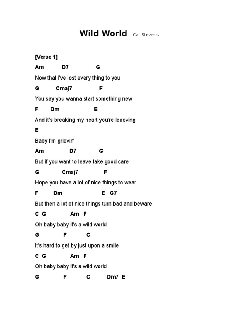 Wild World - Lyrics & Chords - Cat Stevens | PDF