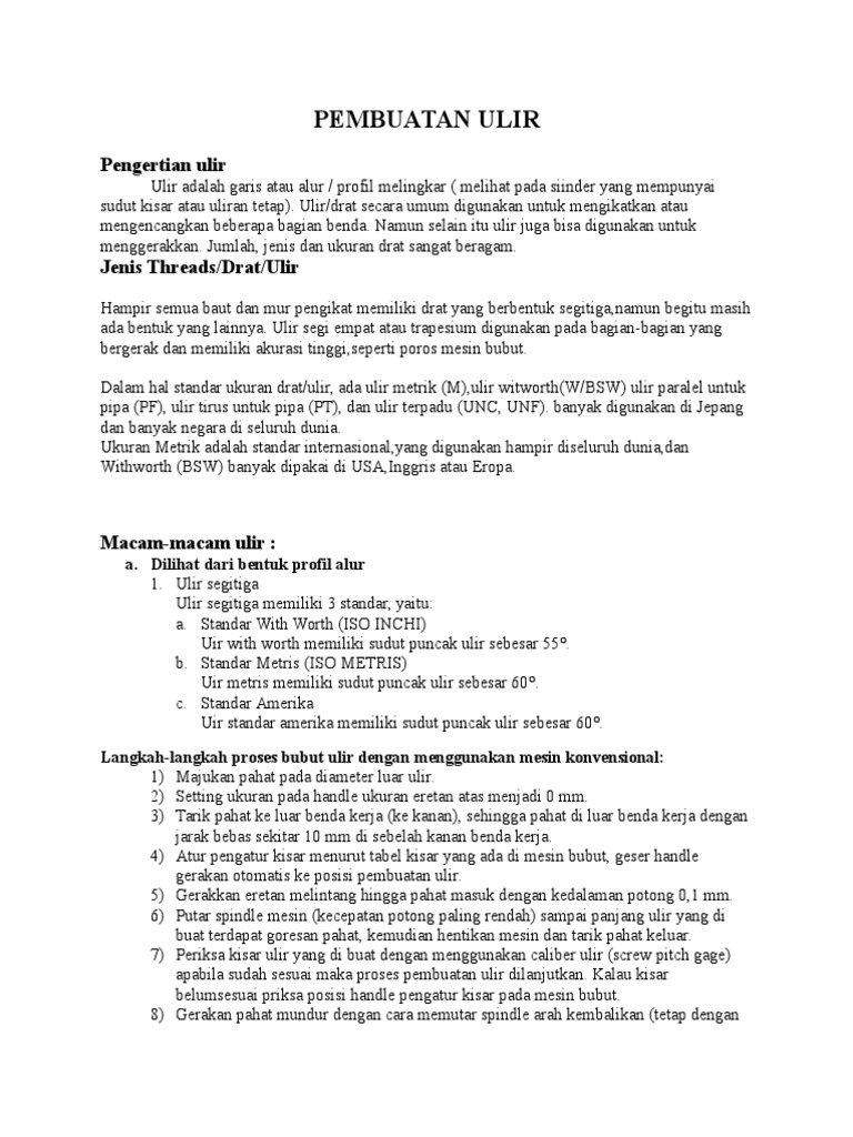 Pembuatan Ulir | PDF