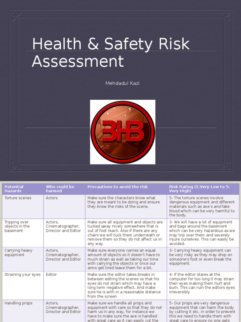 Health & Safety Risk Assessment | PDF | Risk | Occupational Safety And ...