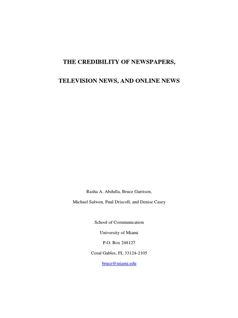 The Credibility of Newspapers TV News and Online News PDF | Download ...