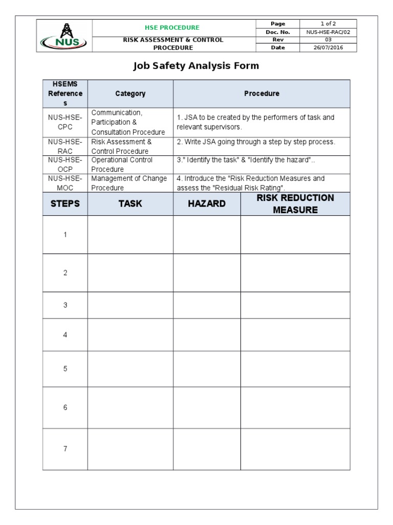 Job Safety Analysis Form | PDF