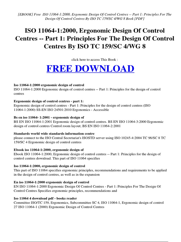 ISO 11064-12000 Ergonomic Design of Control Centres - Part 1 Principles ...
