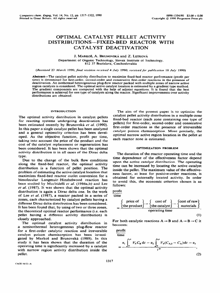 Optimal Catalyst Pellet Activity Distributions Fixed-Bed Reactor With ...