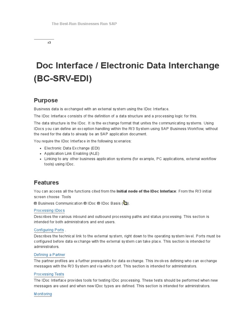IDoc Interface - Electronic Data Interchange (BC-SRV-EDI) - SAP Library | PDF | Electronic Data ...