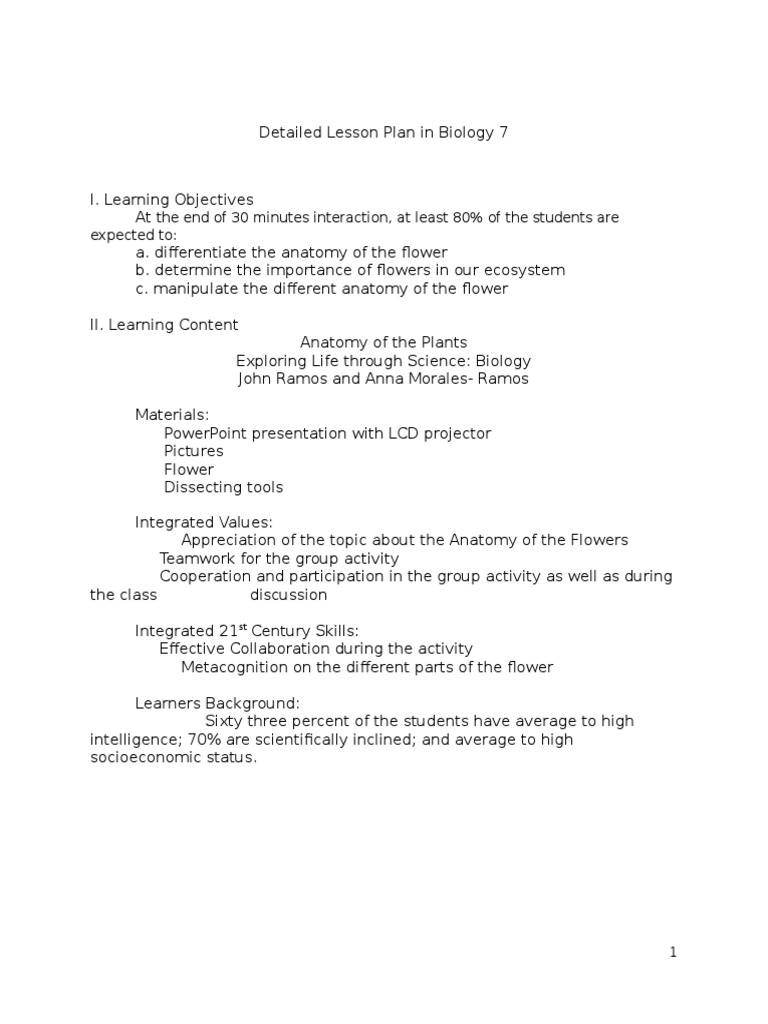 Detailed Lesson Plan in Biology | PDF | Flowers | Petal