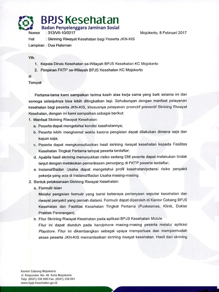 Skrining Riwayat Kesehatan FKTP | PDF