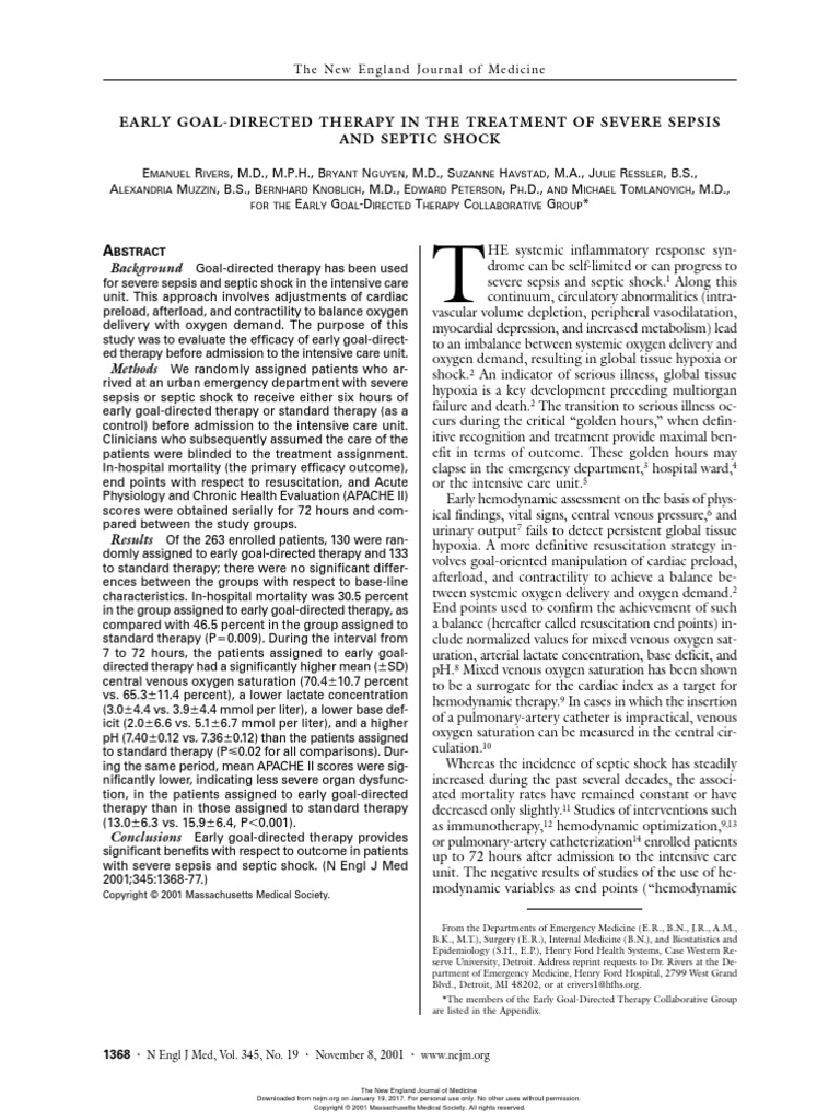 Early Goal-Directed Therapy in The Treatment of Severe Sepsis and ...