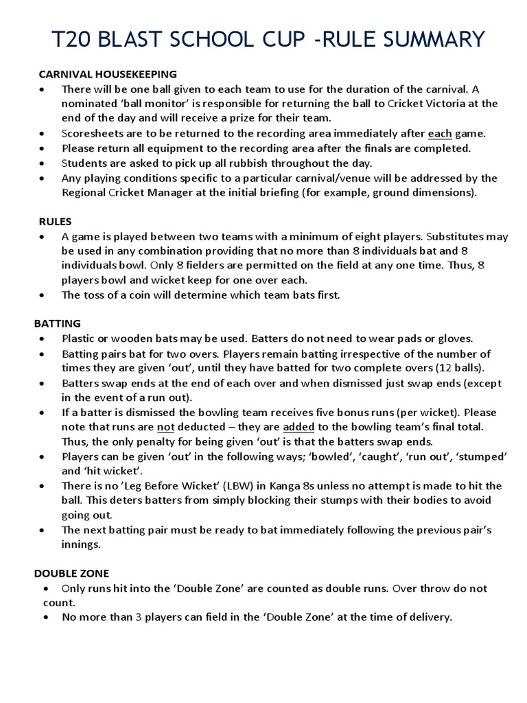 Milo t20 Rules | PDF | Bowling (Cricket) | Cricket