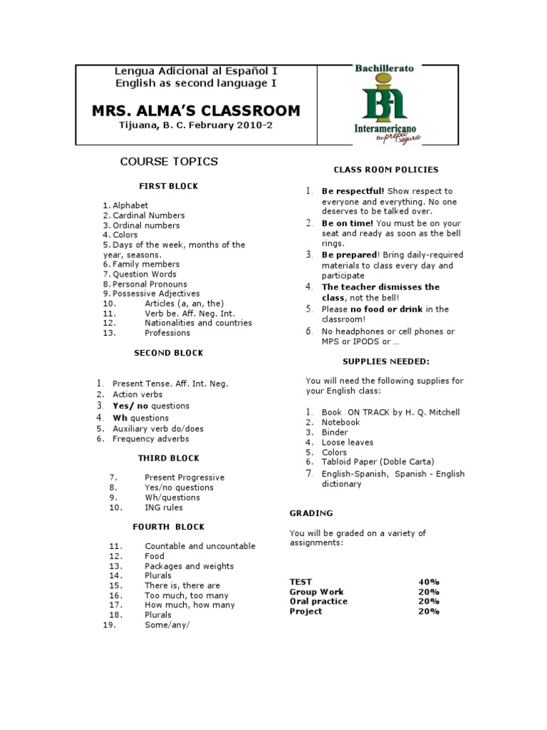 Classroom Rules for Spanish ESL | PDF | English Language | Verb