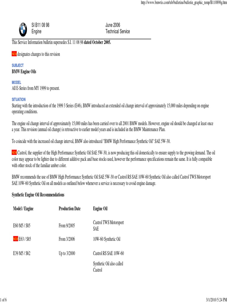 service bulletin.pdf | Motor Oil | Bmw