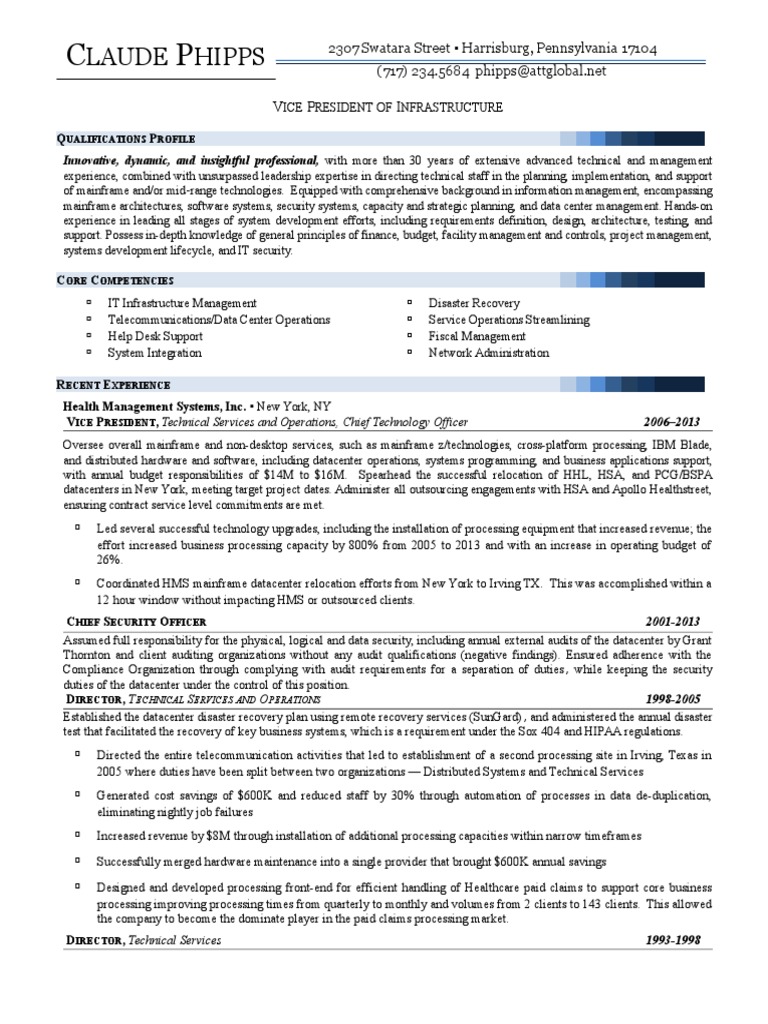 Phipps Resume | PDF | Mainframe Computer | Data Center