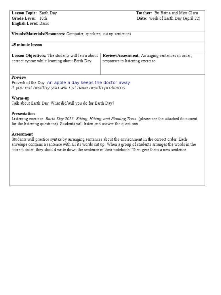 Earth Day Lesson Plan | PDF