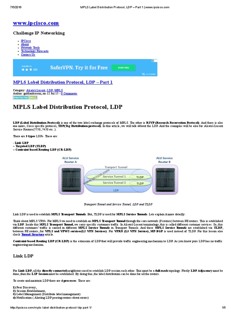 MPLS Label Distribution Protocol, LDP - Part 1 - WWW - Ipcisco | PDF | Multiprotocol Label ...