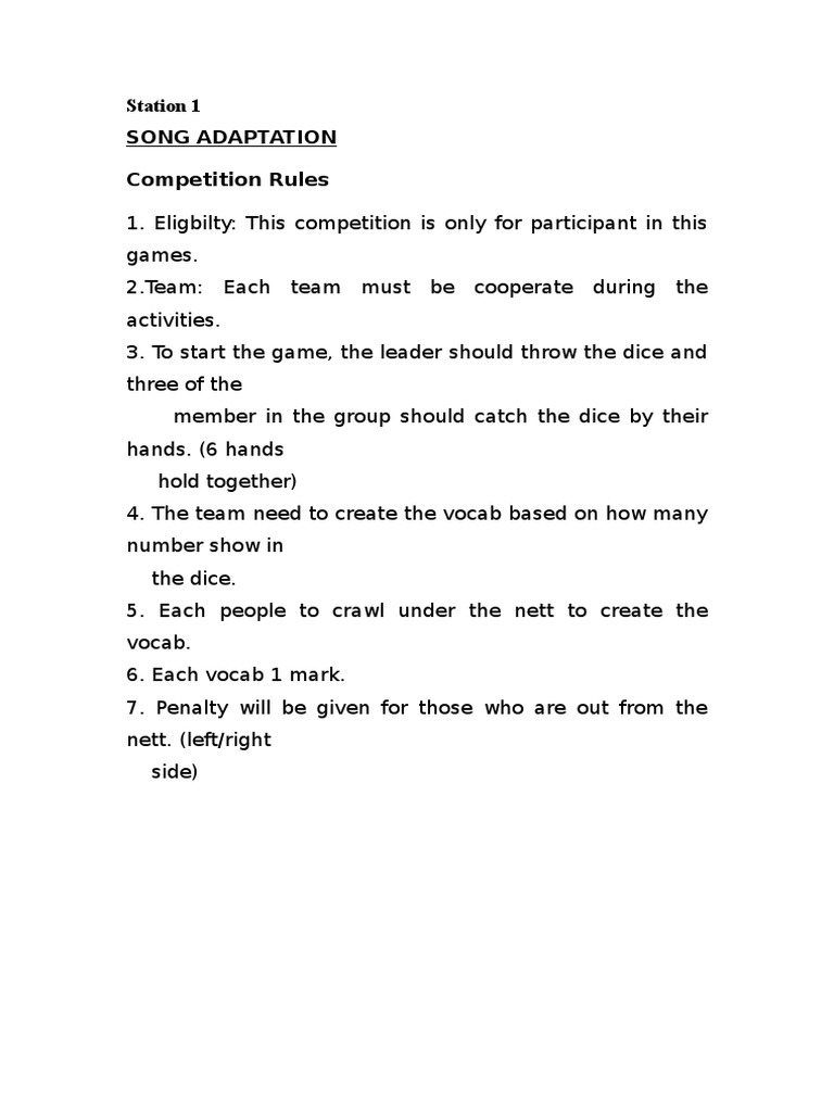 Song Adaptation Game Rules | PDF | Leisure