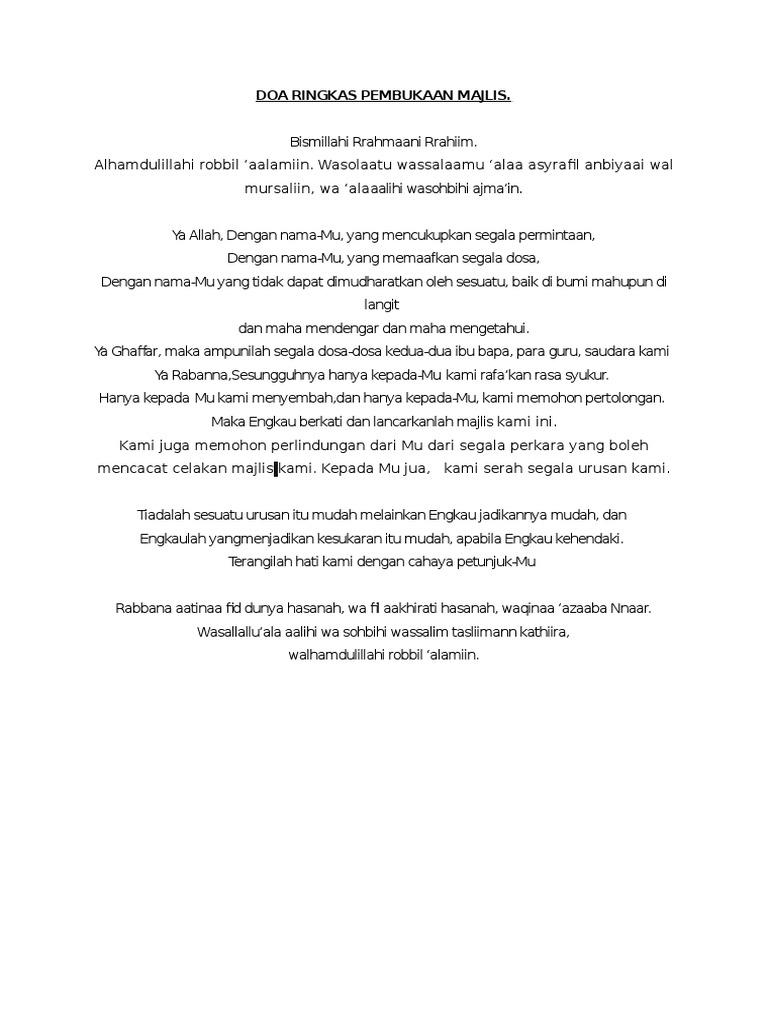 Doa Ringkas Pembukaan Majlis | PDF
