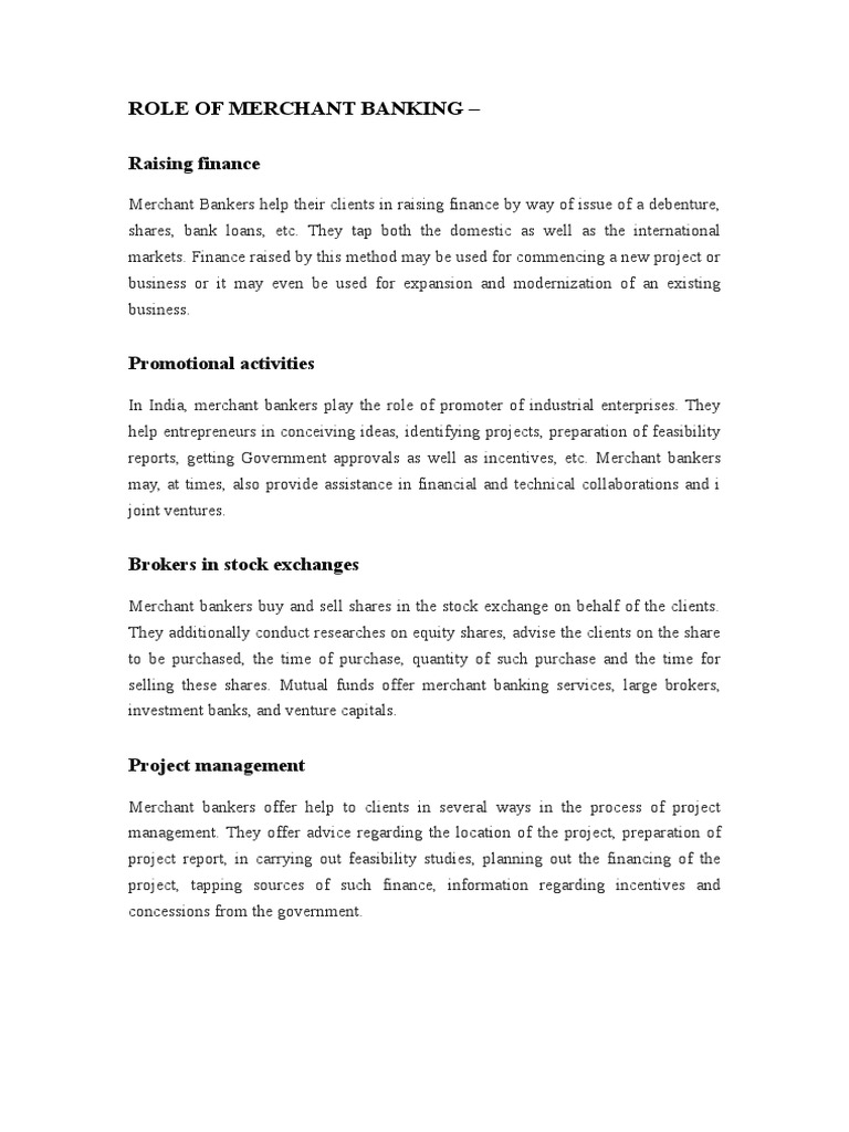 Role of Merchant Banking - : Raising Finance | PDF | Credit Rating ...