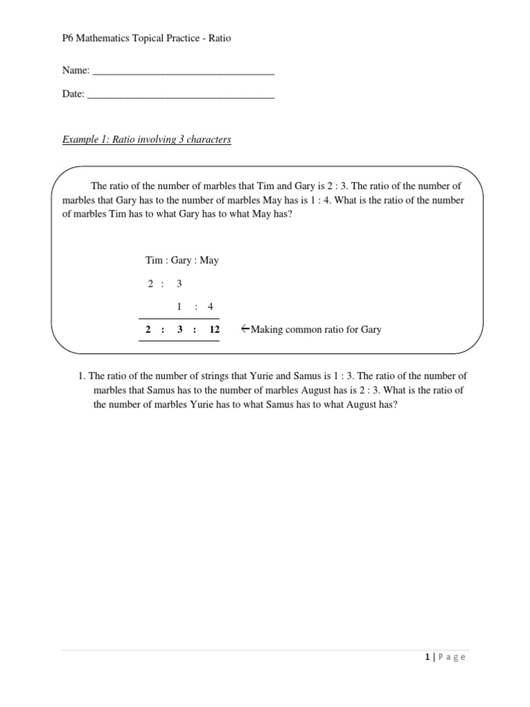 P6 Math Ratio Practice Problems | PDF | Teaching Mathematics