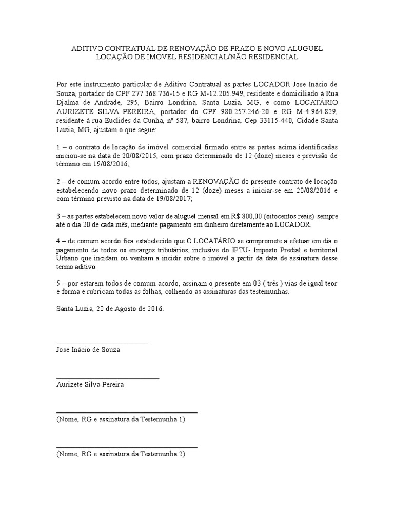 Contrato renova prazo aluguel imóvel | PDF Contrato renova prazo aluguel imóvel | PDF