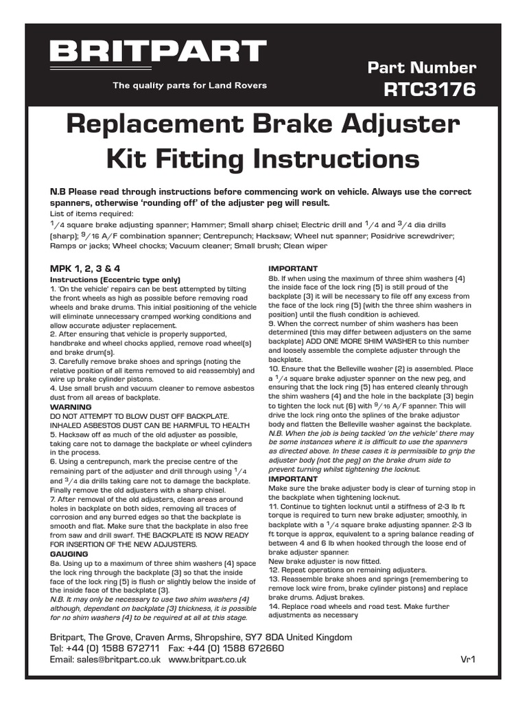 Fitting - Instructions - For - RTC3176 - Adjuster Pins PDF | PDF ...