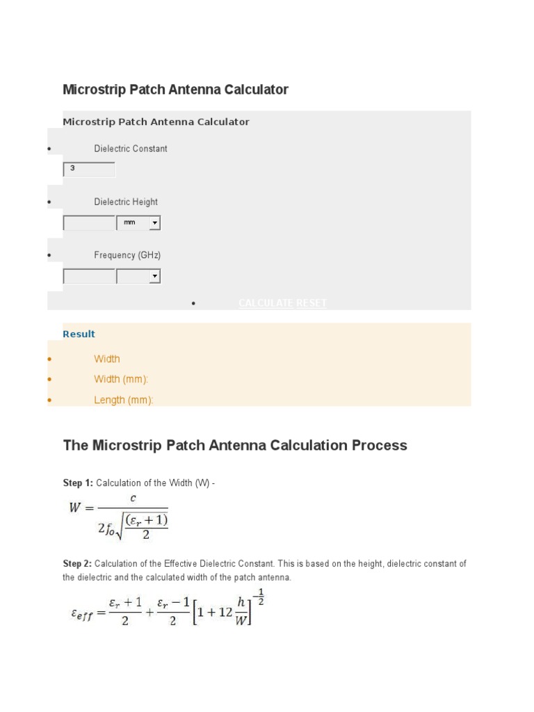 Microstrip Patch Antenna Calculator Guide | PDF