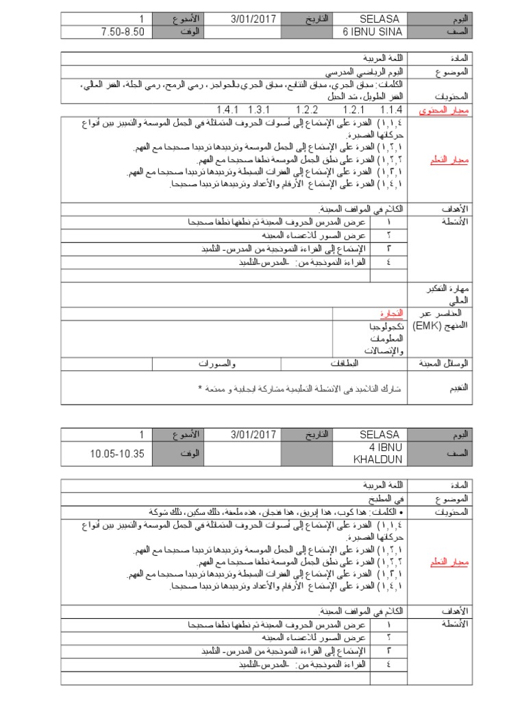 Contoh RPH Bahasa Arab | PDF