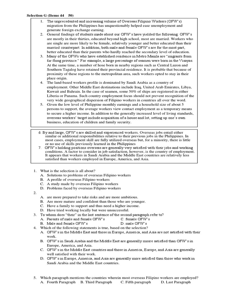 Reading Comprehension Part 2(1) | Philippines | Labour | Free 30-day ...