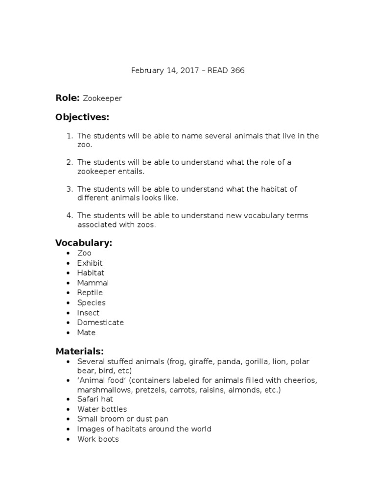 Literacy Prop Box | PDF | Zoo | Conservation