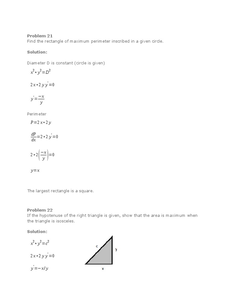 Differential Calculus Solved Problems | PDF | Area | Triangle