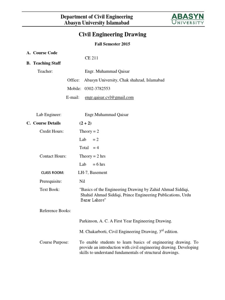 CE210 Engg Drawing Course Outline | PDF | Technical Drawing | Infographics
